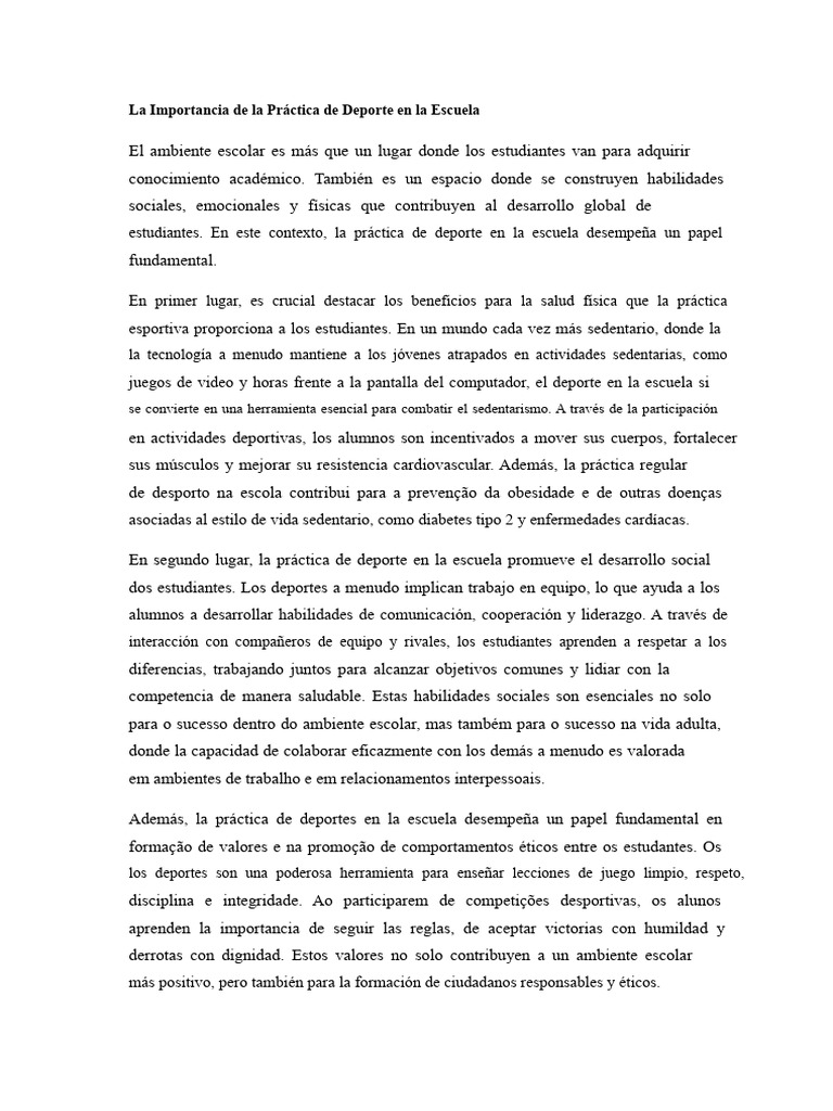 La Importancia de La Práctica de Deporte en La Escuela | PDF | Escuelas ...