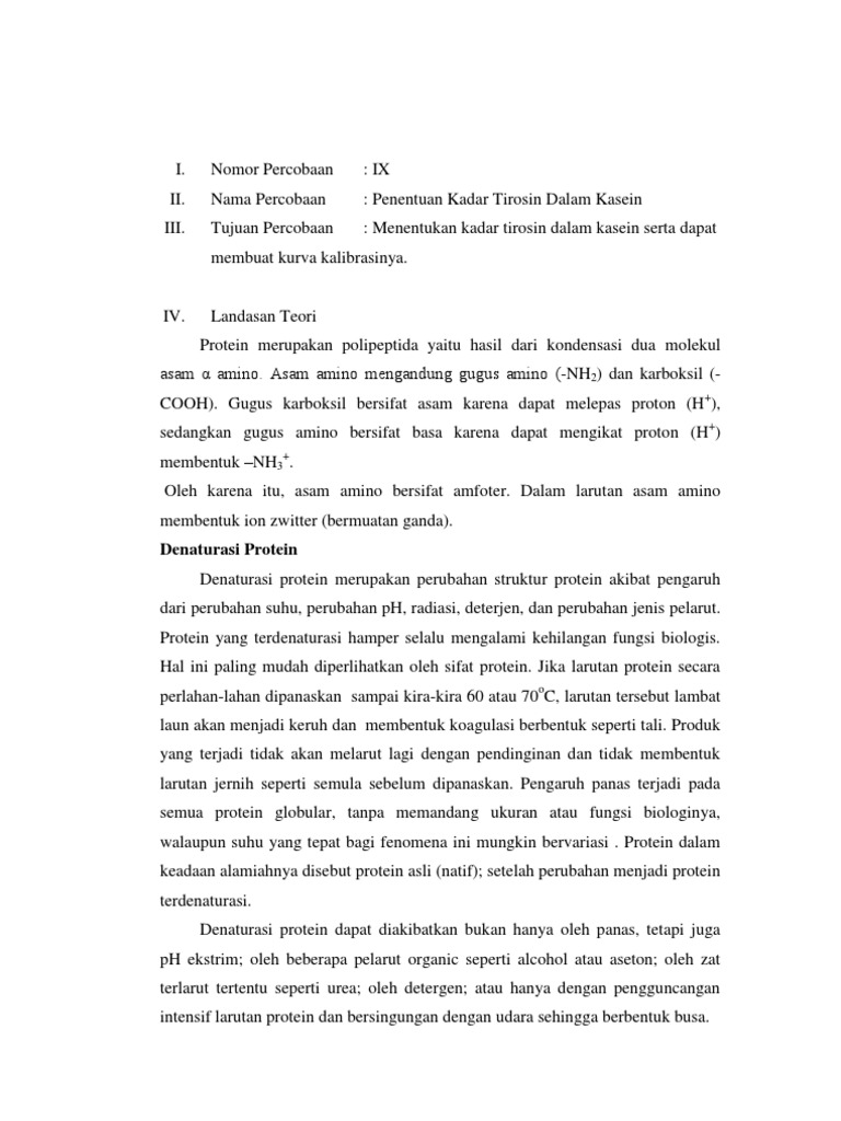 Kadar Tirosin dalam Kasein | PDF