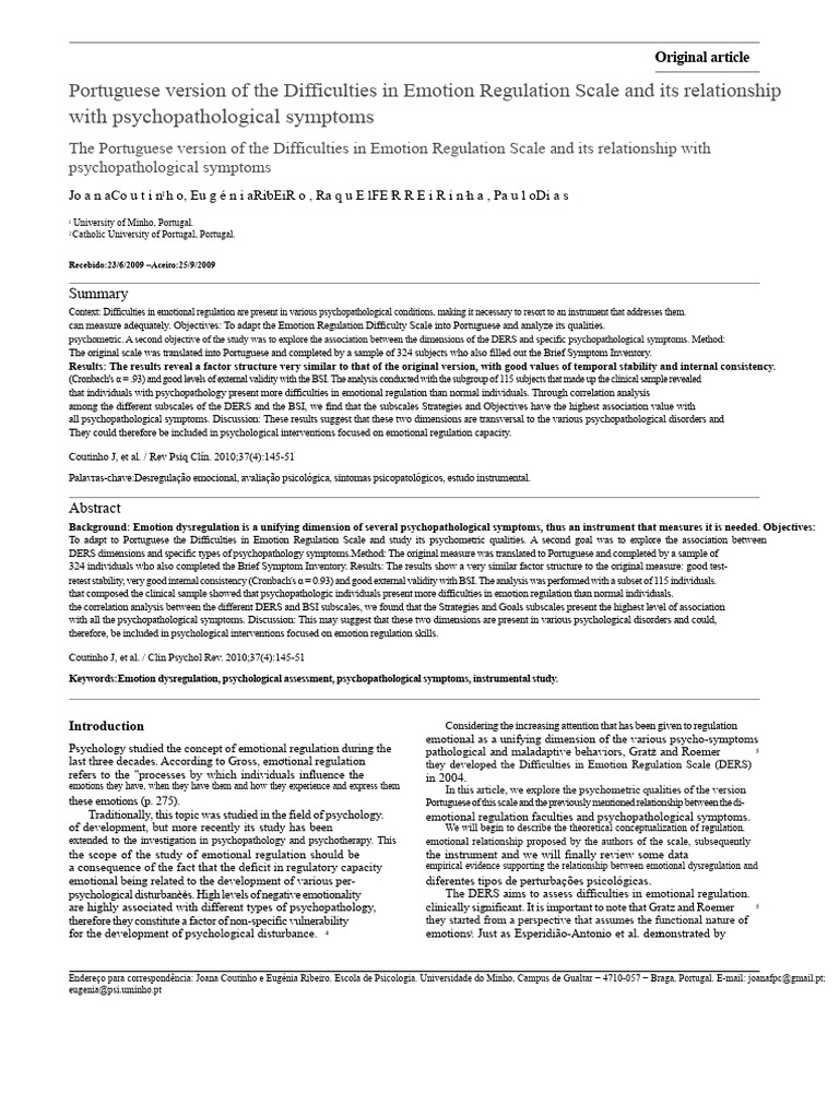 Portuguese DERS and Psychopathology Links | PDF | Validity (Statistics ...
