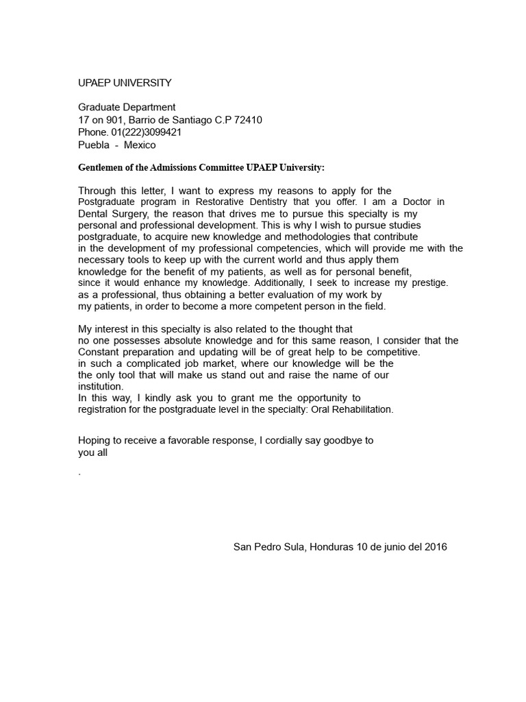 Personal Letter of Intent | PDF
