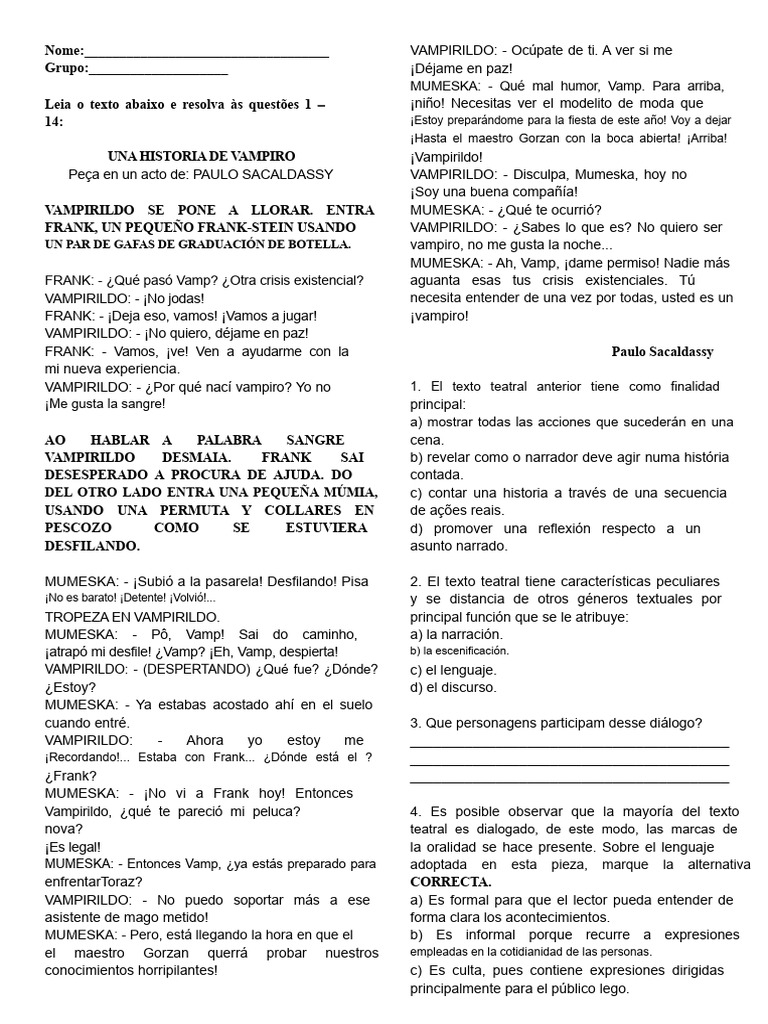 Actividad Textos Dramáticos Obra en Un Acto | PDF