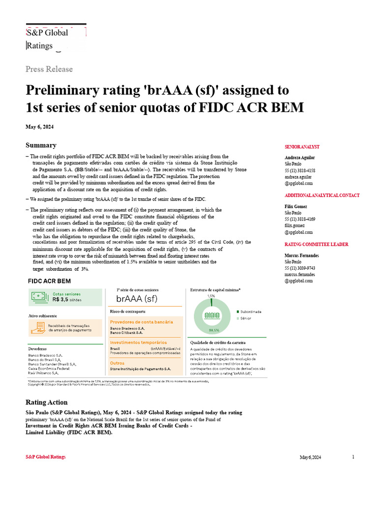FIDC ACR BEM - Preliminary Rating | PDF | Discounting | Finance & Money ...