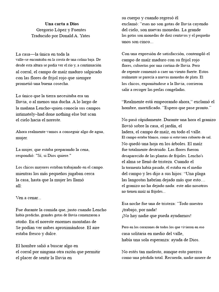 Una carta a Dios Gregorio López y Fuentes | PDF
