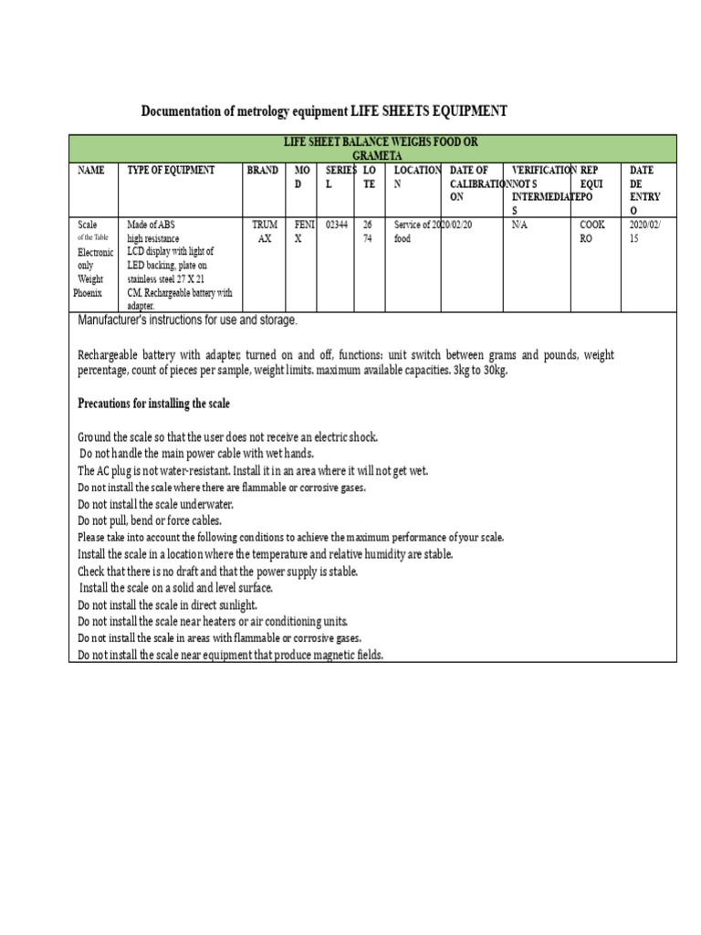 Life Sheets of Metrological Equipment Word | PDF | Electrical Connector ...