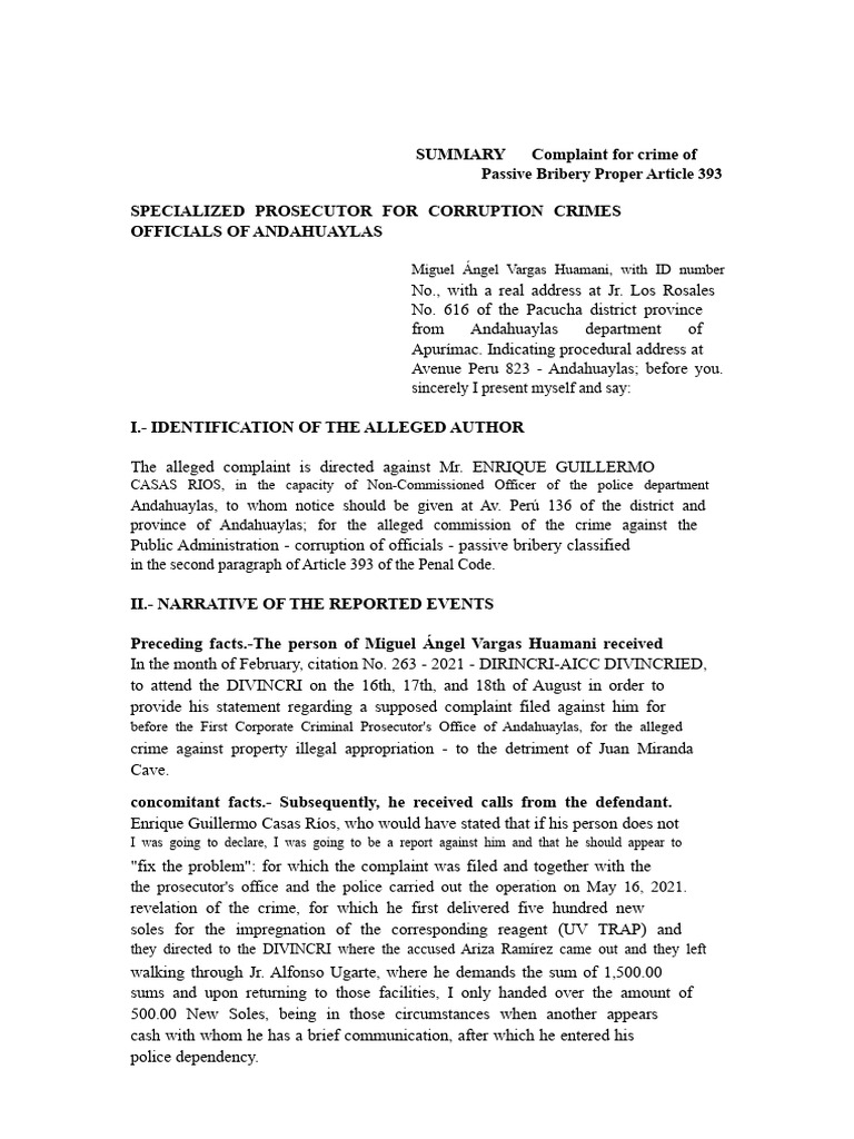 Ada Viane Quispe Medina - Passive Bribery (1) | PDF | Prosecutor | Crimes