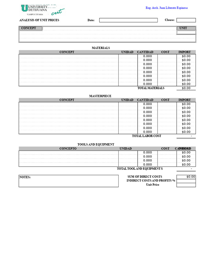 Excel Template For Unit Prices | PDF | Concrete | Composite Material