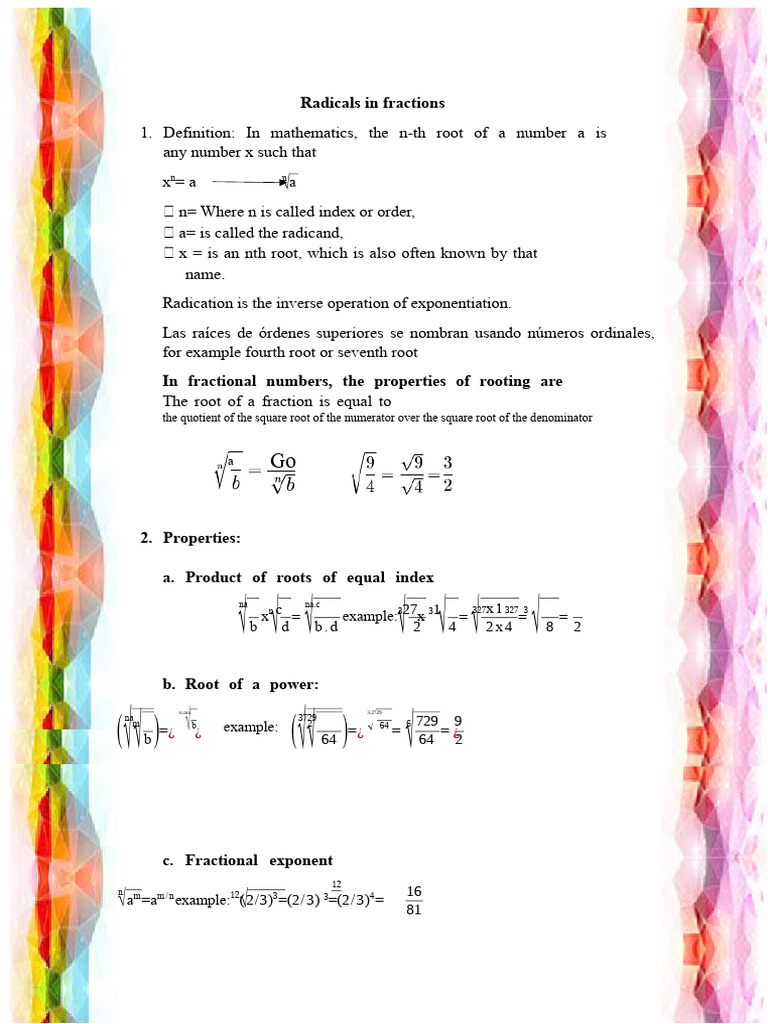 Understanding Radicals in Fractions | PDF | Square Root | Exponentiation