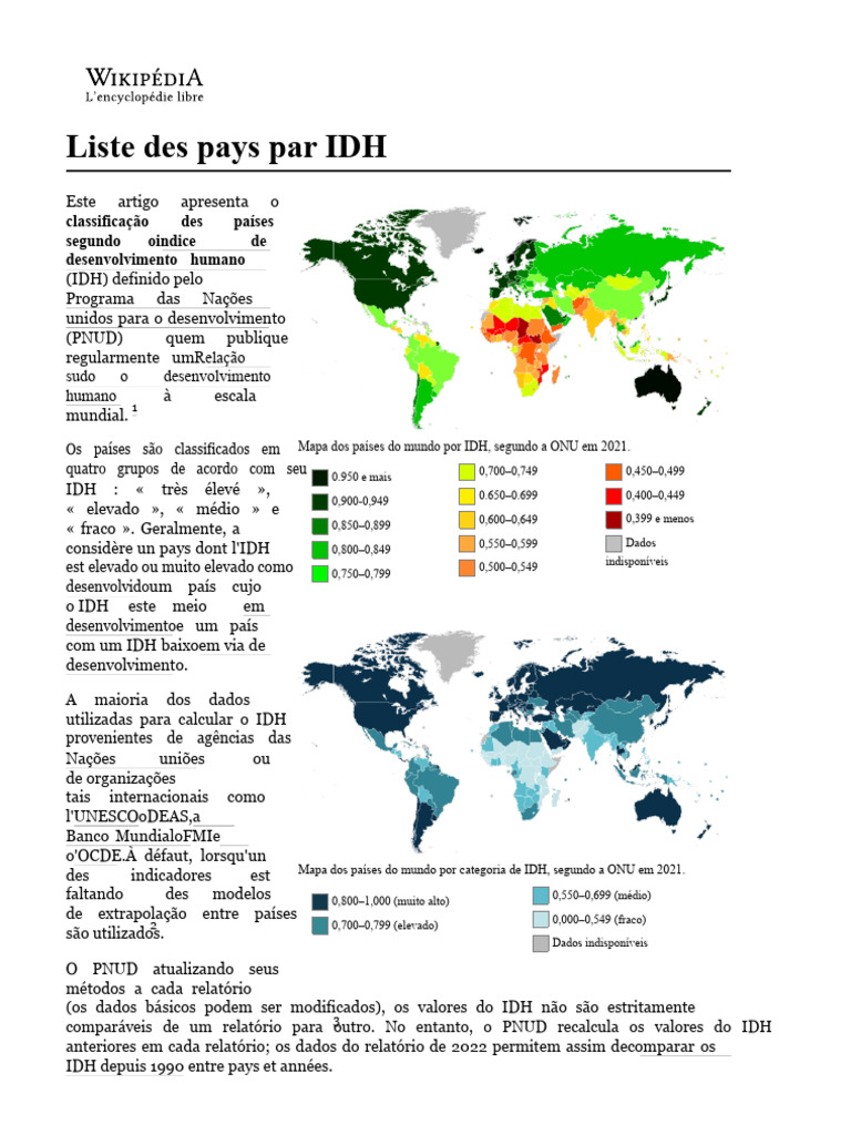 Classificação de Países por IDH 2021 | PDF | Índice de desenvolvimento ...