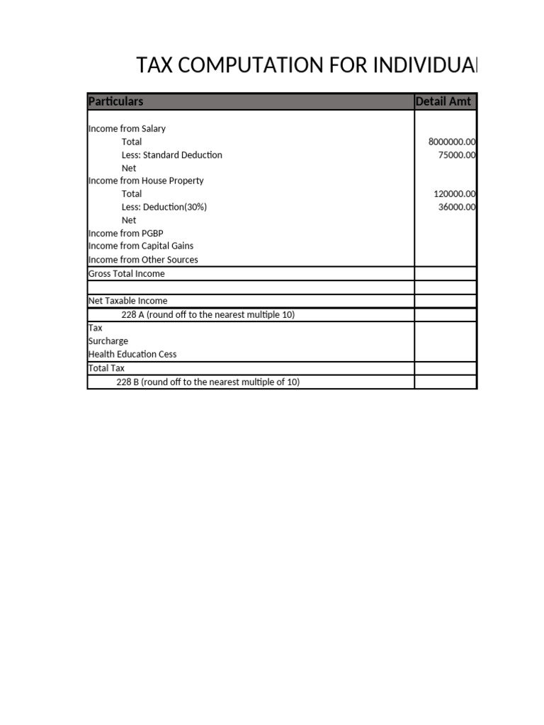 Individual Tax Computation Breakdown | PDF