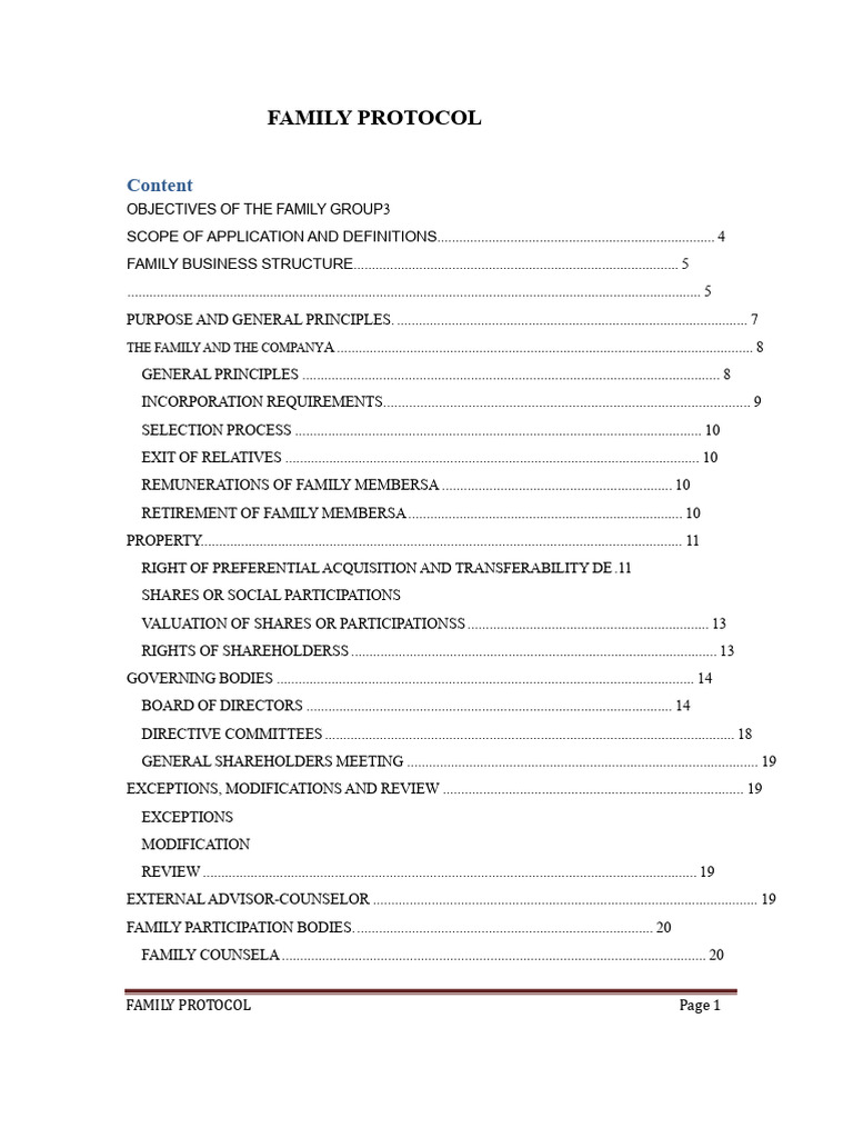 Family Protocol | PDF | Real Estate Appraisal | Board Of Directors