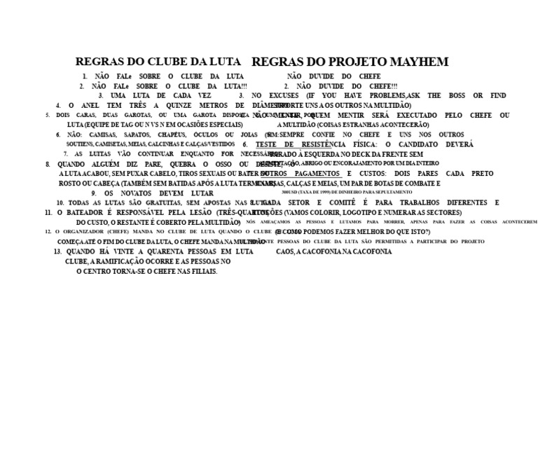 REGRAS DO CLUBE DA LUTA.docx | PDF