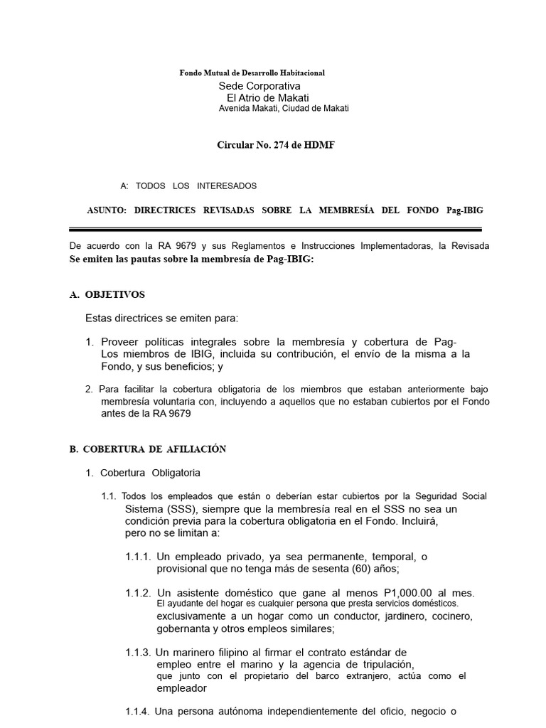 Circular HDMF No. 274 - Directrices Revisadas Sobre La Membresía Del ...