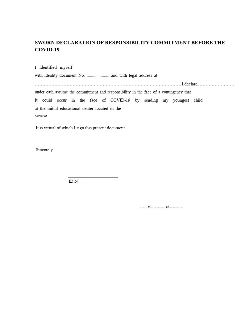 Model of Affidavit of Commitment To Responsibility Regarding Covid | PDF