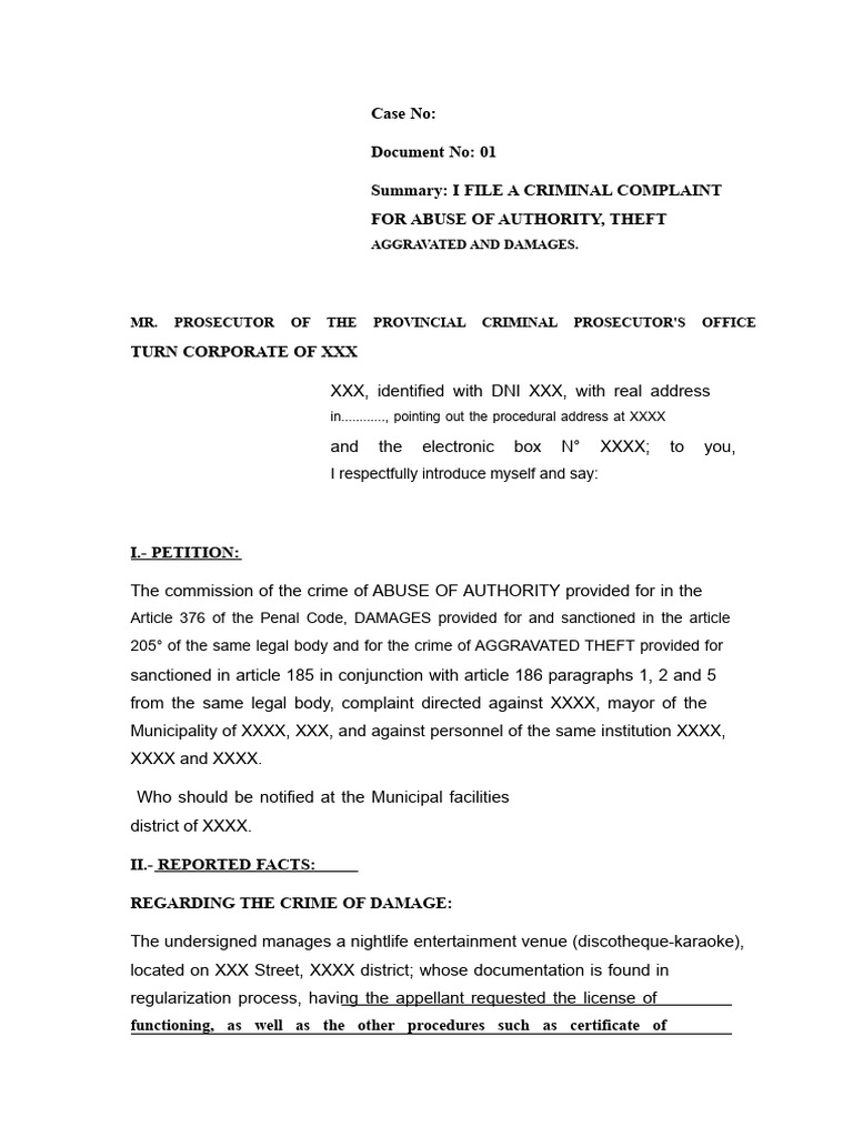 CRIMINAL COMPLAINT Abuse of Authority XXX | PDF | Common Law | Justice