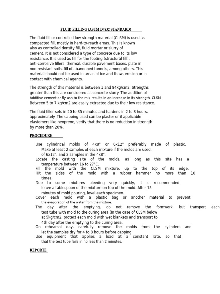 Fluid Fill Summary ASTM D4832 | PDF | Concrete | Mechanical Engineering