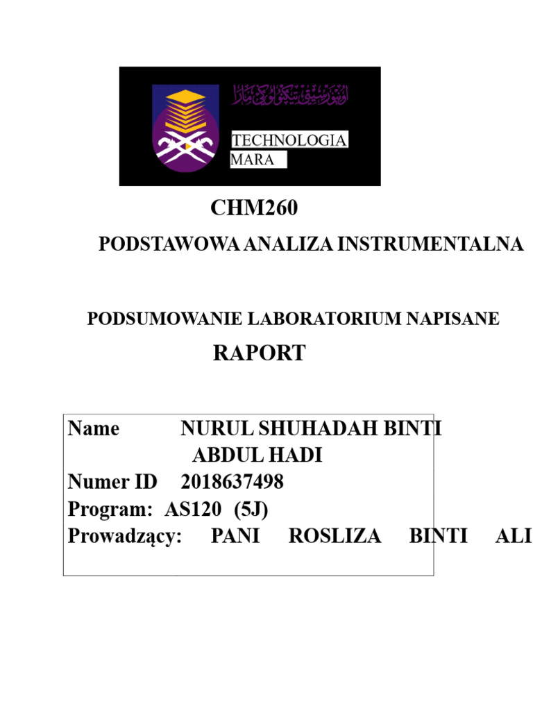 CHM260 Eksperyment SWR 2 | PDF