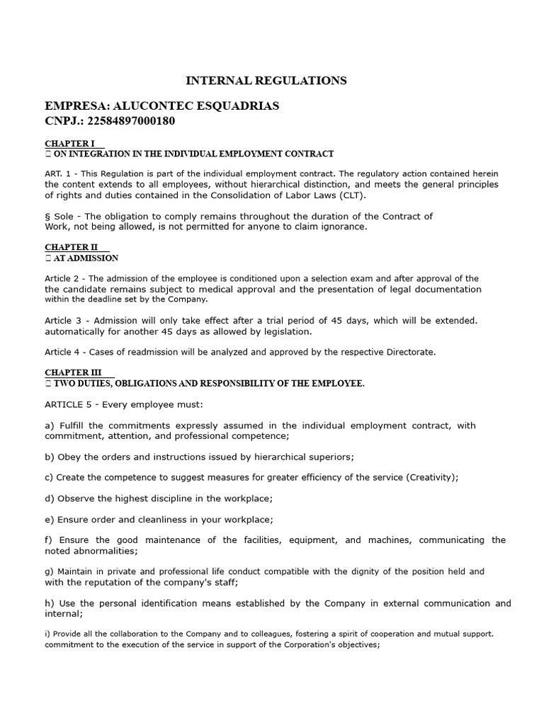 INTERNAL REGULATIONS-Model | PDF | Employment | Salary