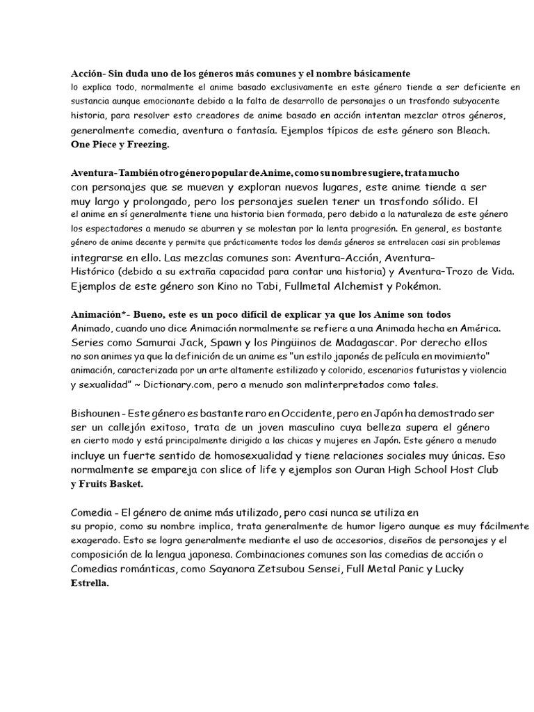 Géneros de Anime: Guía Completa | PDF | Anime | Demonios