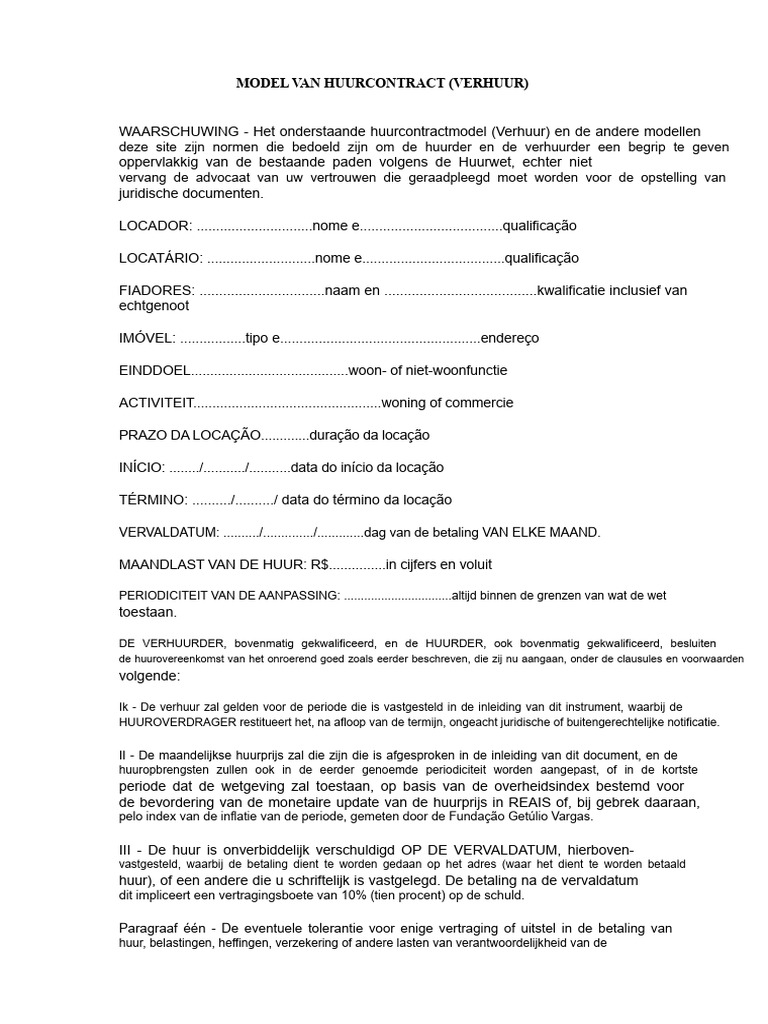 Model Huurovereenkomst (Huur) | PDF