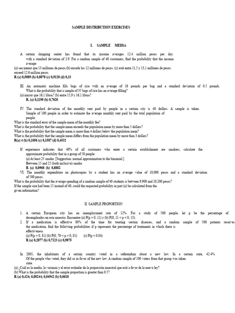 Sample Distribution Exercises | PDF | Standard Error | Standard Deviation
