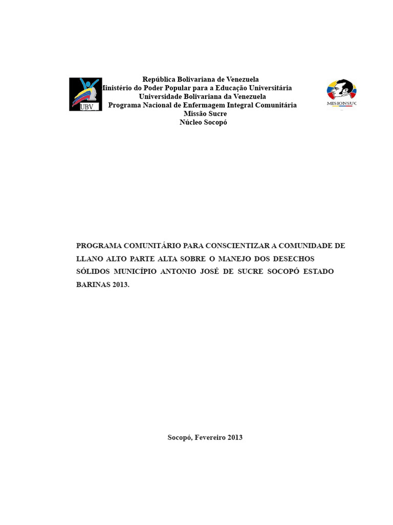 Programa de Manejo de Resíduos em Socopó | PDF | Desperdício | Agricultura