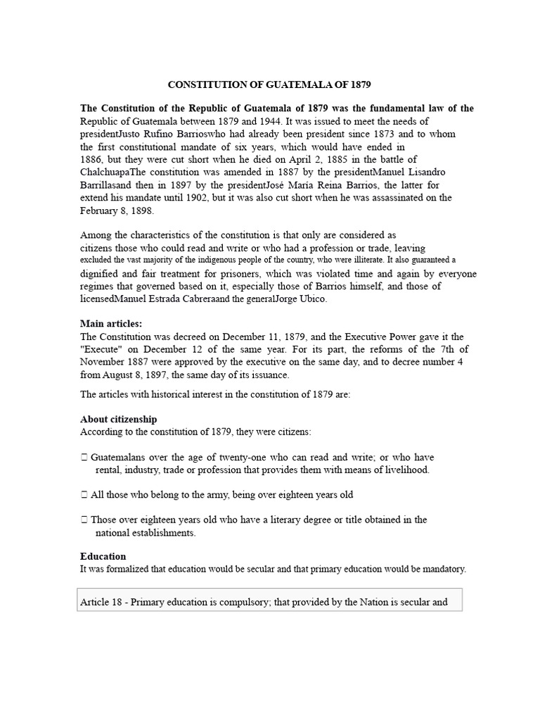 Guatemala's 1879 Constitution Overview | PDF | Government | Justice