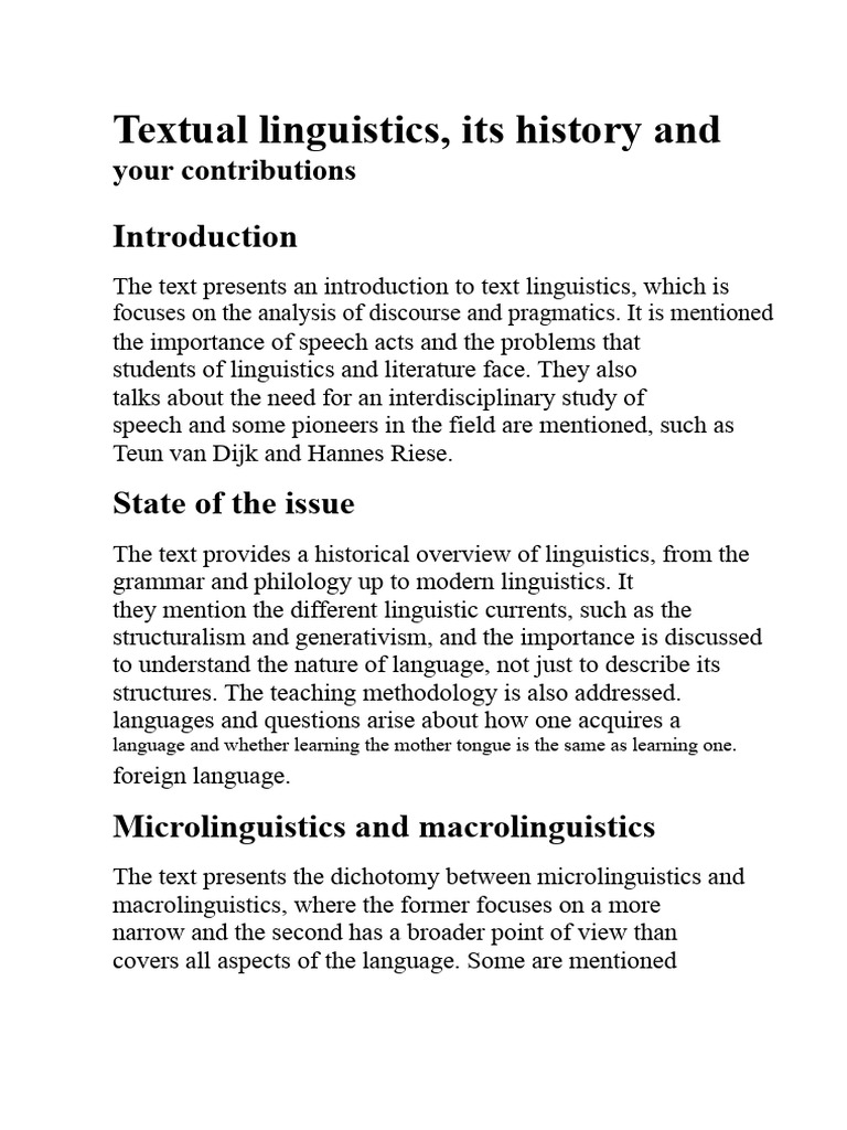Summary_ Text linguistics, its history and contributions | PDF ...