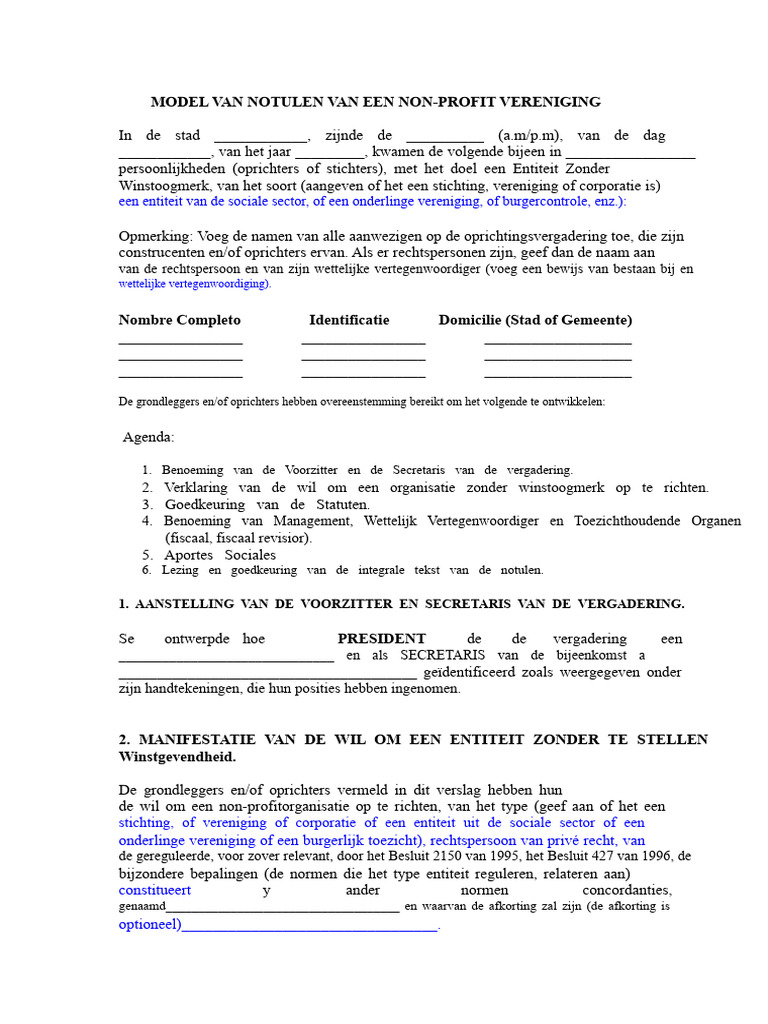 Model Van Een Akte Van Een Niet Winstgevende Vereniging | PDF