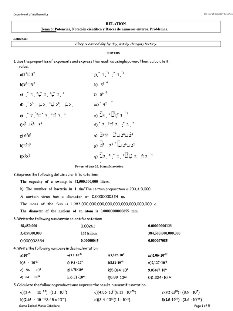 Relationship Theme 3. Powers, Scientific Notation, and Roots of ...
