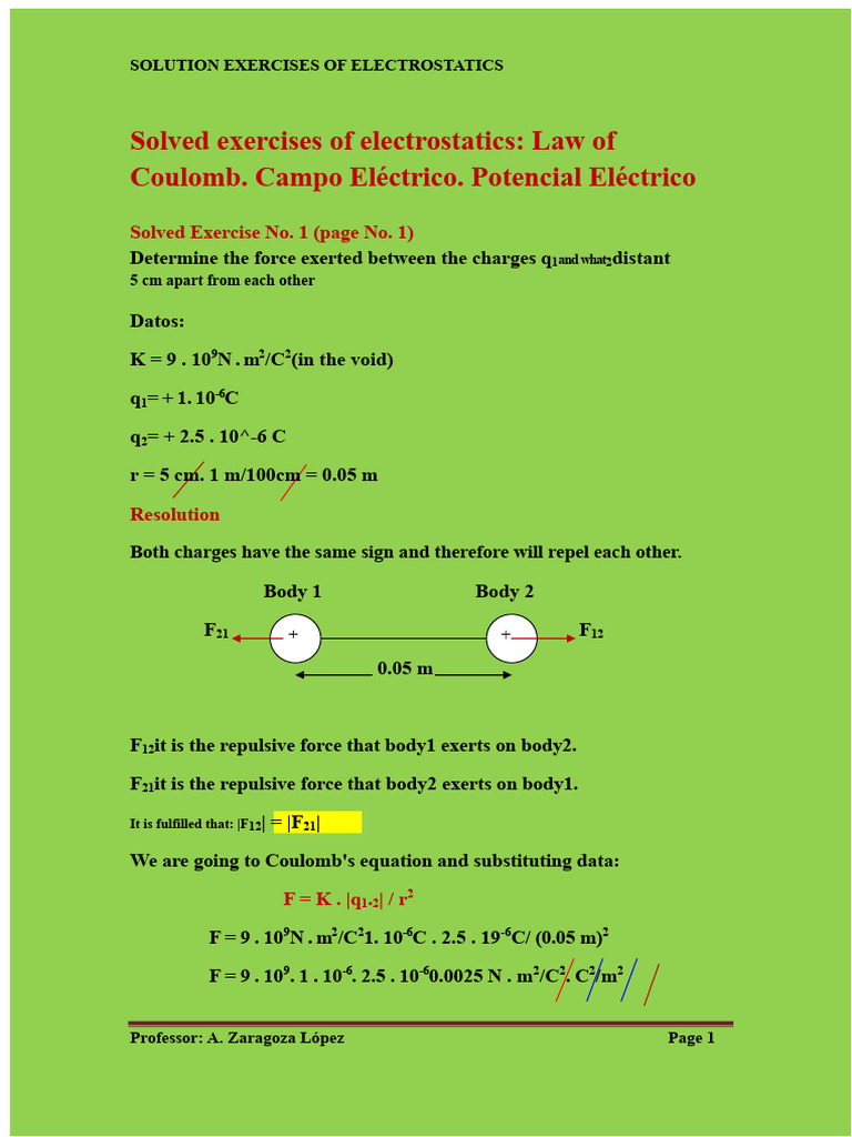 Coulomb - Solved Exercises | PDF | Force | Electric Field