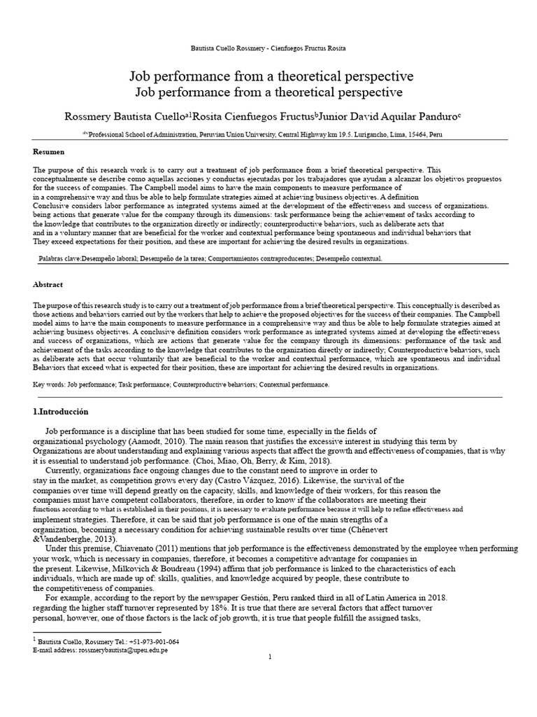 Job performance from a theoretical perspective | PDF | Industrial And ...
