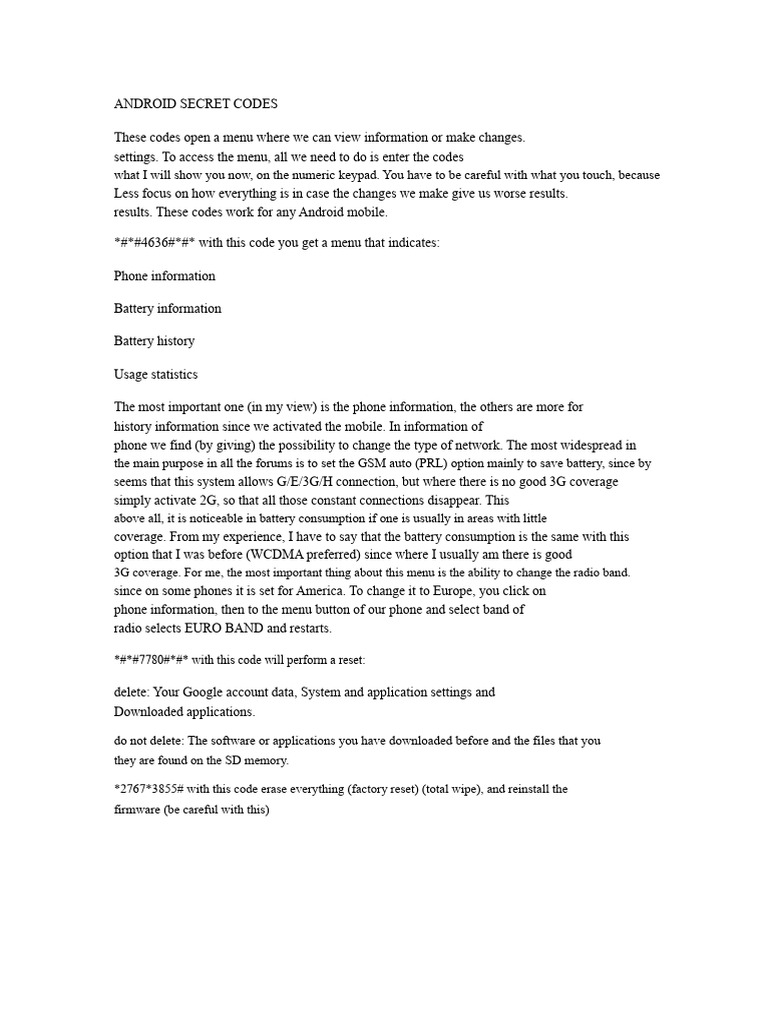 SECRET CODES FOR ANDROID PHONES.pdf | PDF | Lithium Ion Battery ...