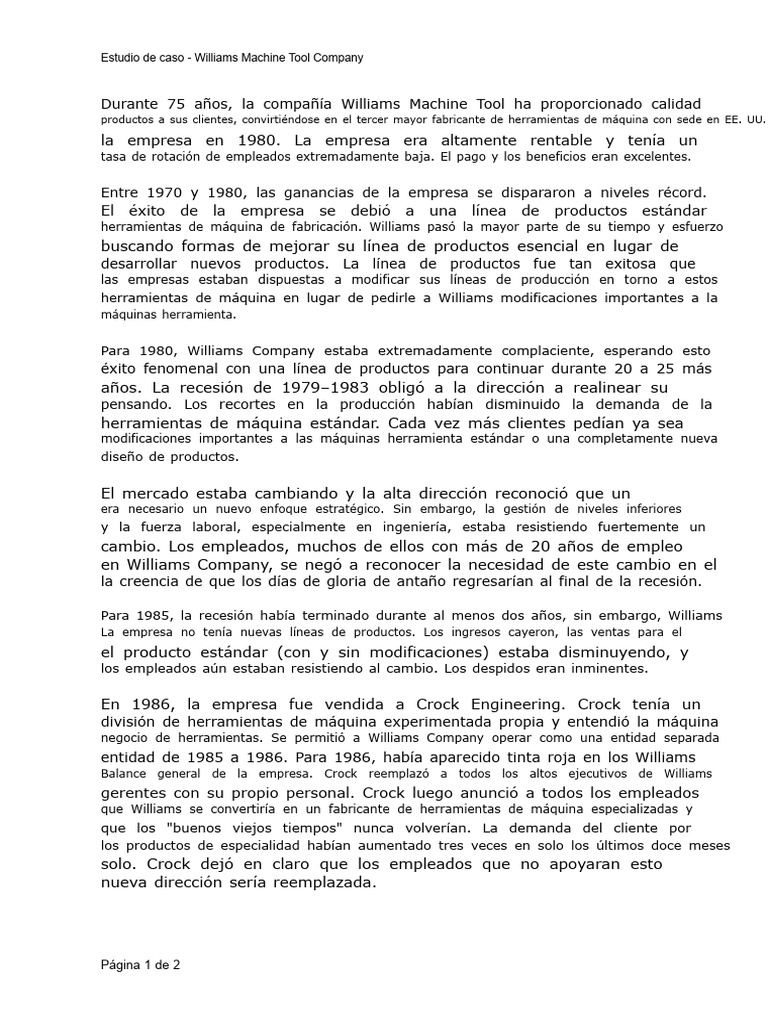 Caso - 1 Williams Machine Tool Company | PDF | Business | Economias