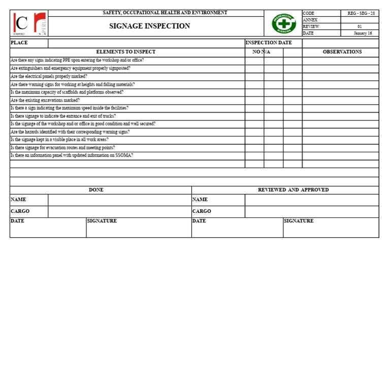 REG-SEG - 28 SIGNAGE INSPECTION | PDF