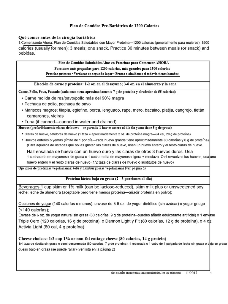 Dieta Pre Bariátrica - 1200 Cal | PDF | Mayonesa | Alimentos