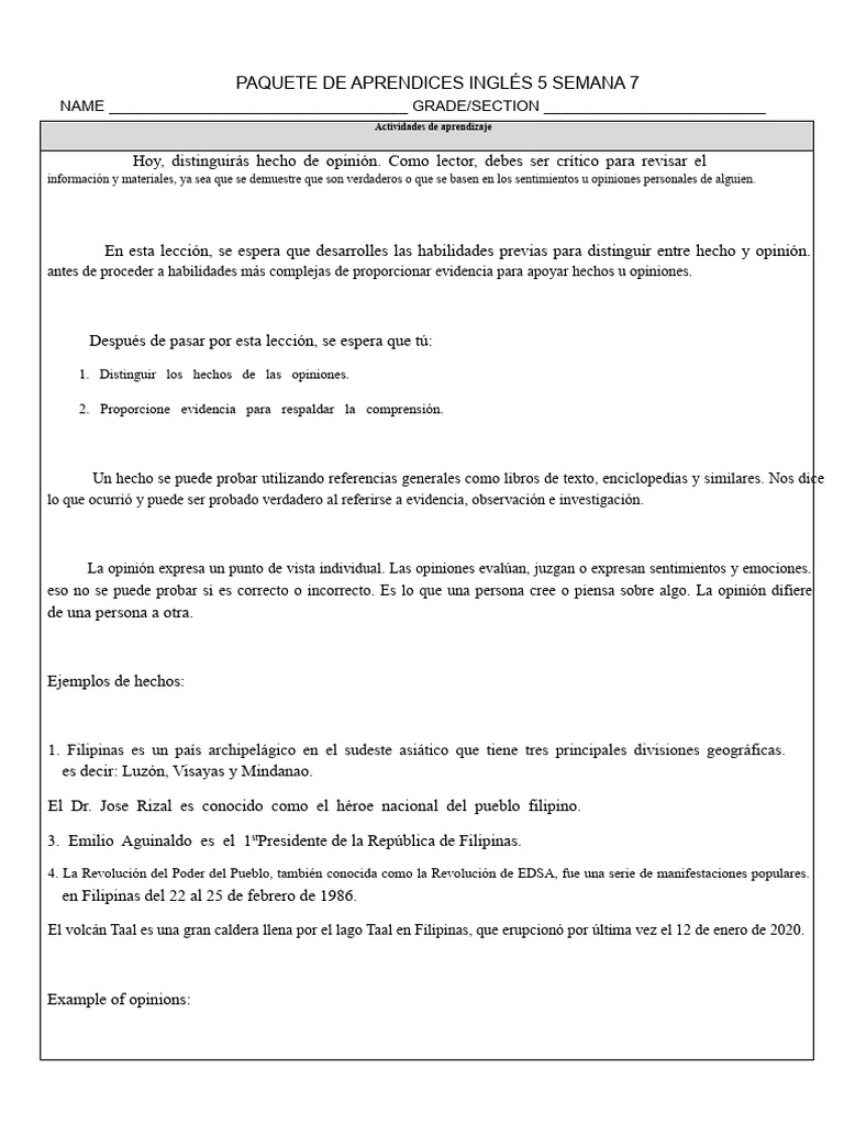 Inglés Semana 7 Pregunta 3 | PDF | Filipinas