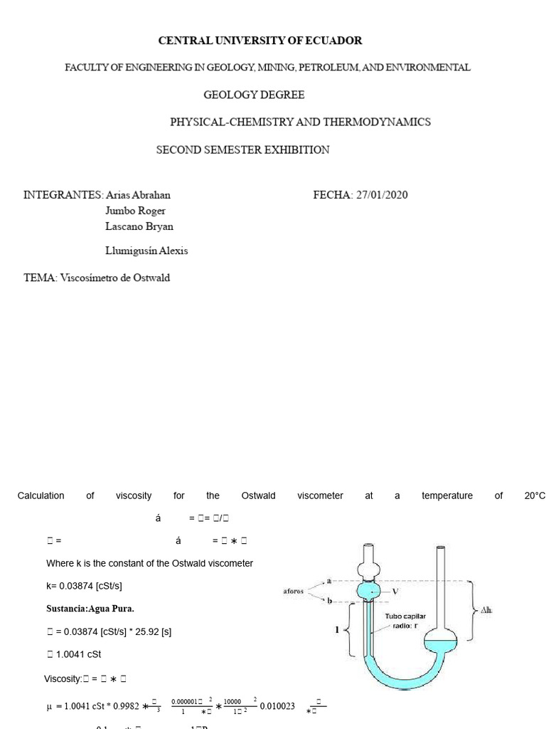 Ostwald Viscometer (Exercises) | PDF | Viscosity | Physical Quantities