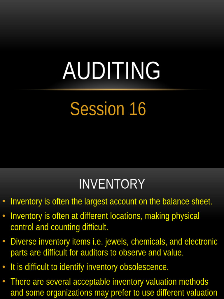 Inventory Auditing and Valuation Guide | PDF | Inventory | Audit