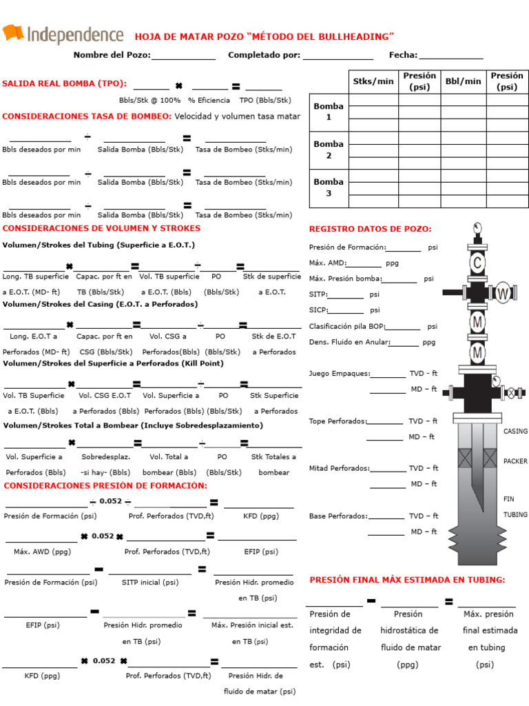 Hoja de Matar Pozo: Bullheading | PDF | Presión | Ingeniería Química