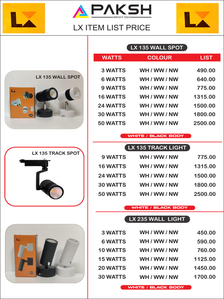 Lx Price List 2024 | PDF | Lighting | Light