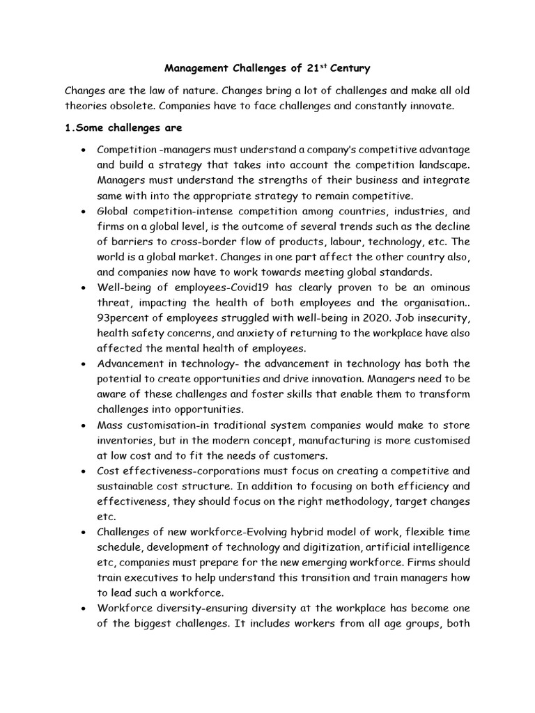 21st Century Management Challenges | PDF | Business Ethics ...