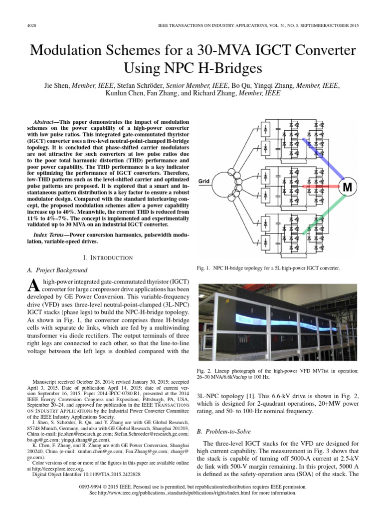 Modulation Schemes For A 30-MVA IGCT Converter Using NPC H-Bridges ...