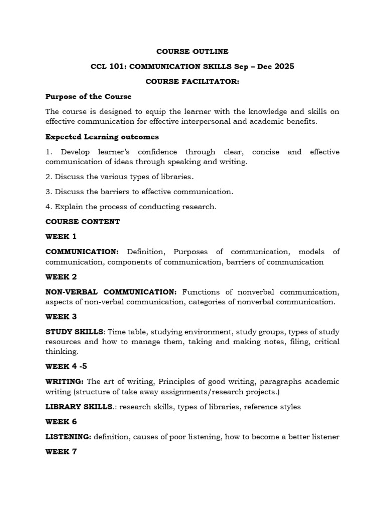 Communication Skills Course Outline | PDF | Communication | Nonverbal ...