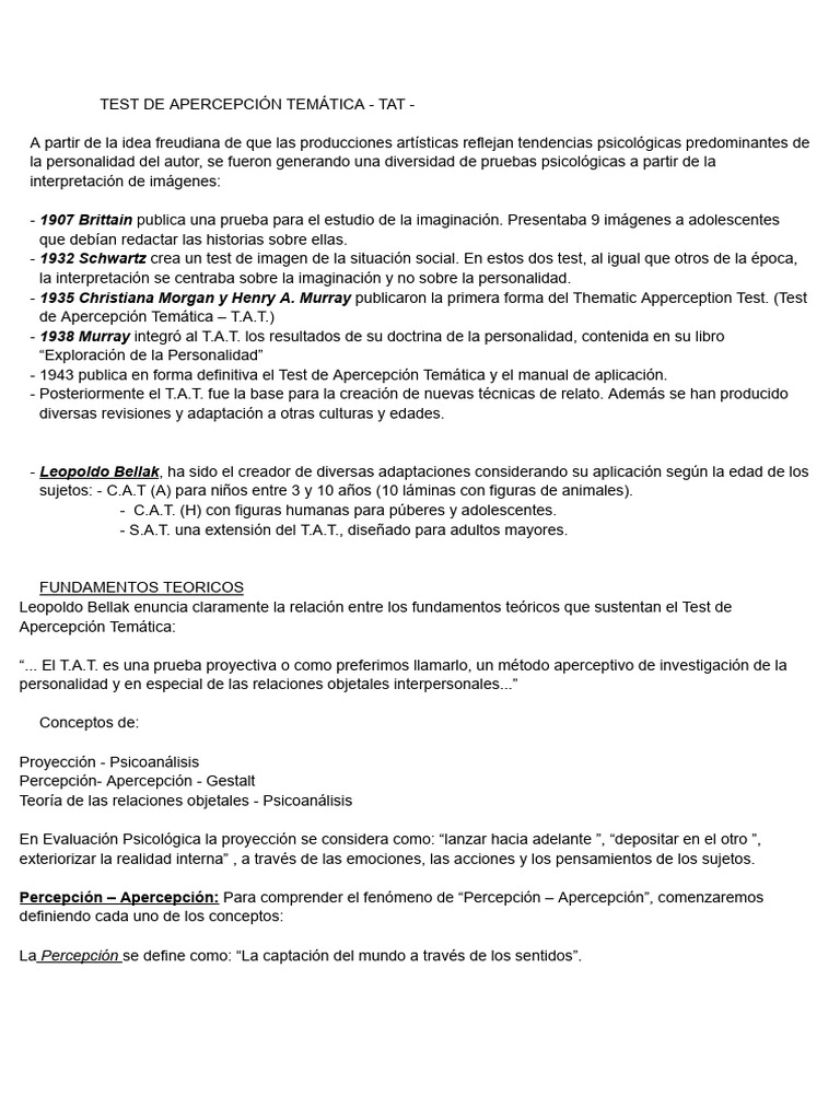 Test de Apercepción Temática - Tat | PDF | Percepción | Experiencia
