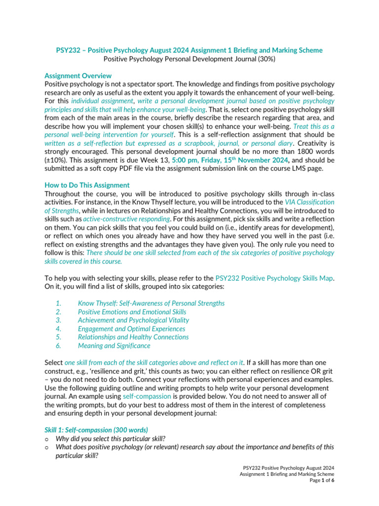 PSY232 Aug 2024 Assignment 1 Briefing and Marking Scheme | PDF ...