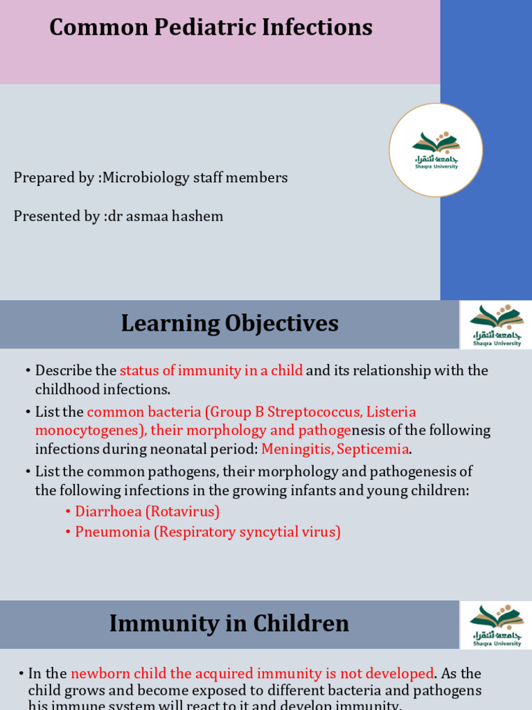 Common Pediatric Infections Overview | PDF | Streptococcus | Virus