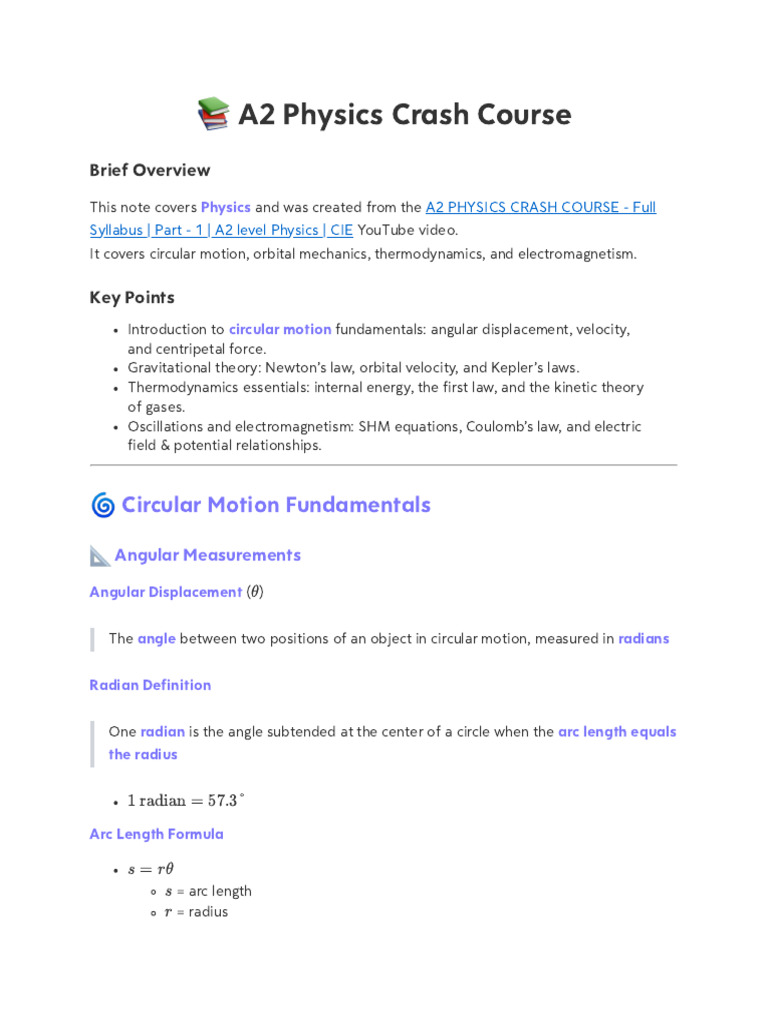A2 Physics Crash Course Overview | PDF | Force | Oscillation