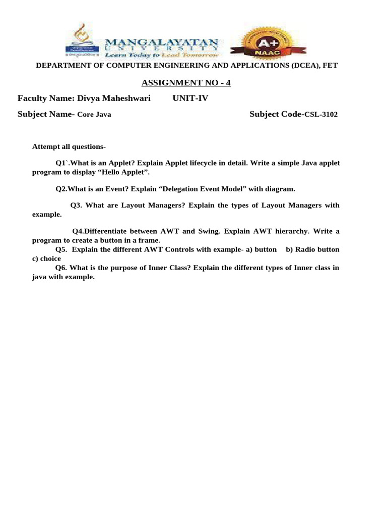 CSL-3102 Core Java Assignment-4 (1) | PDF