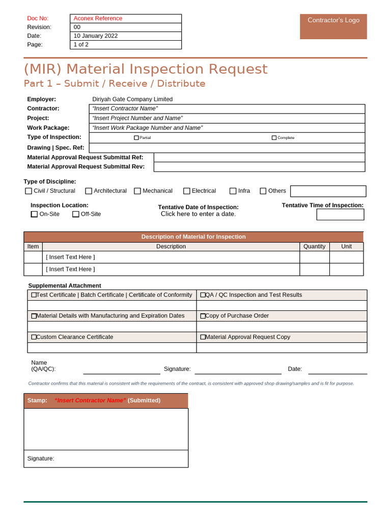 MIR Mat Insp Req | PDF