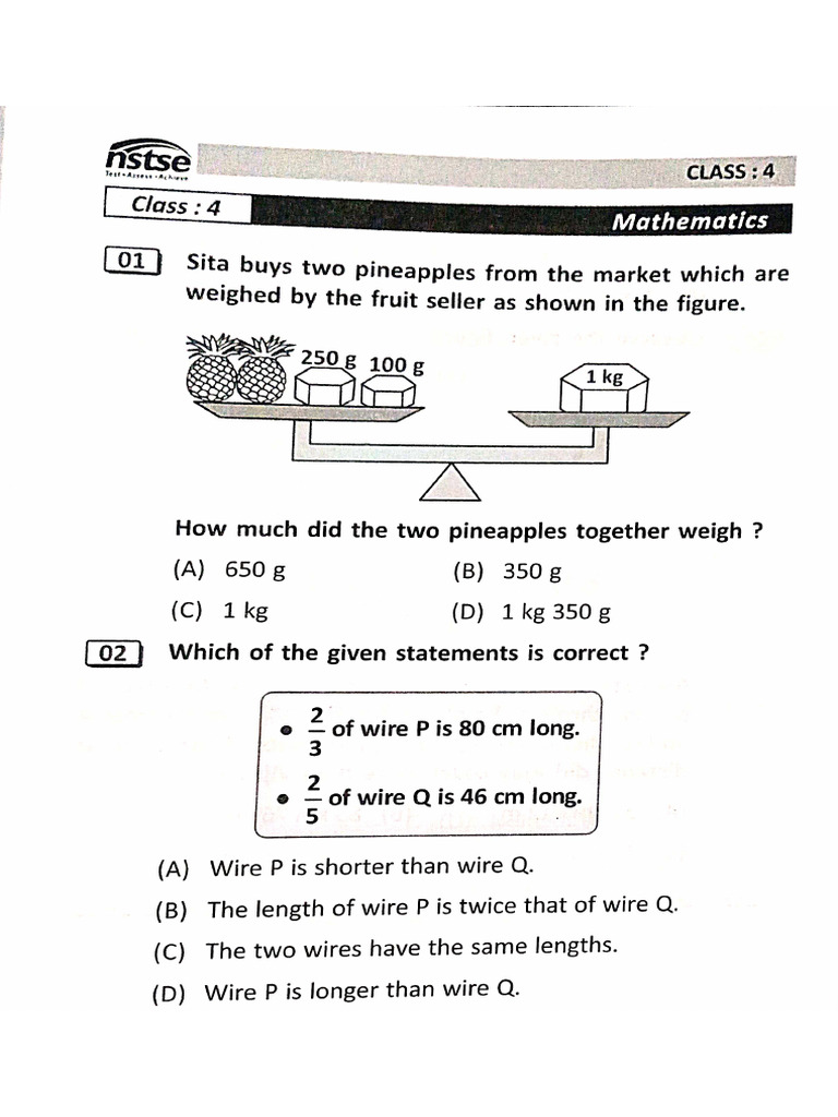 NSTSE Sample Paper (Class IV - Math Q 1-25) | PDF